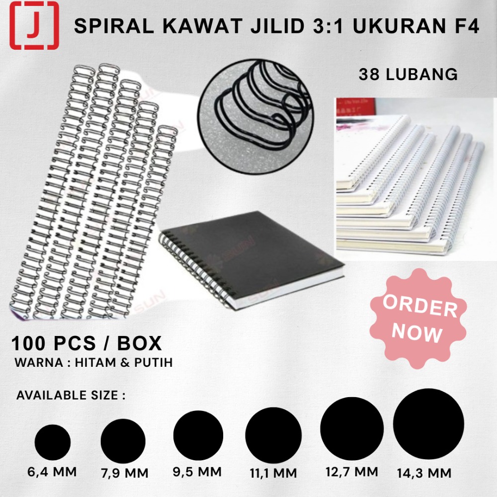 JBI Spiral Kawat F4 3:1 - Box Isi 100 Batang | Jilid Profesional