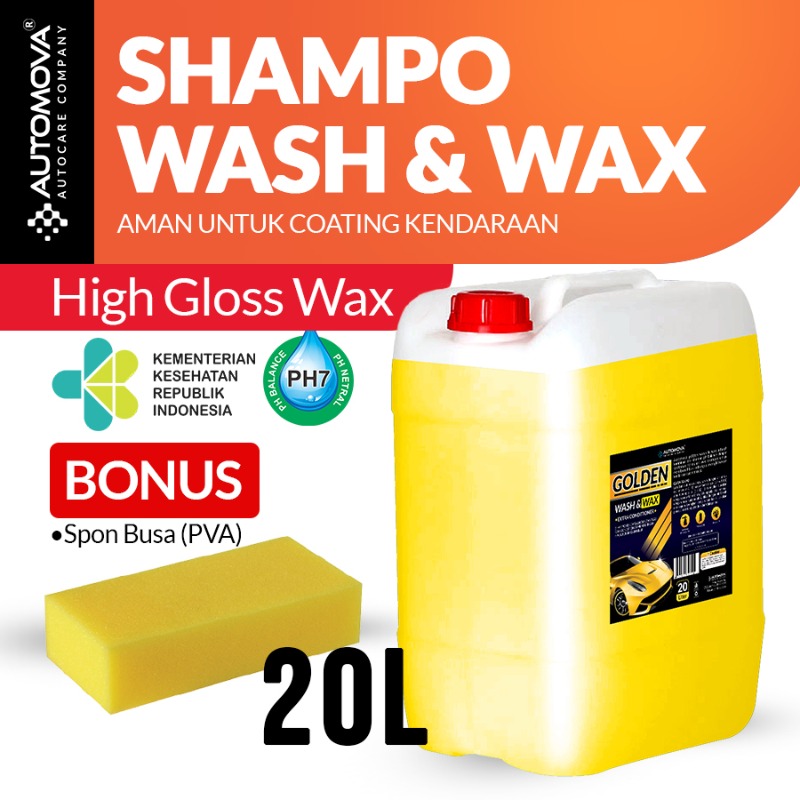 Shampo Kendaraan Golden Wash & Wax 20L Bonus Spons 1 Pcs