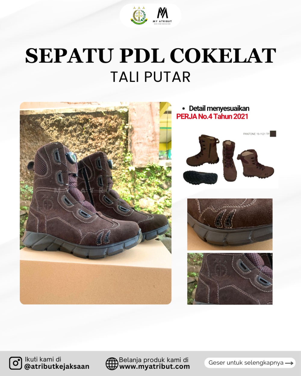 Sepatu PDL Cokelat Kejaksaan Model Kerah Tinggi Tali Putar
