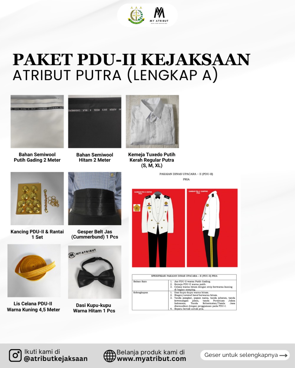 PAKET ATRIBUT PDU II LENGKAP DENGAN KEMEJA